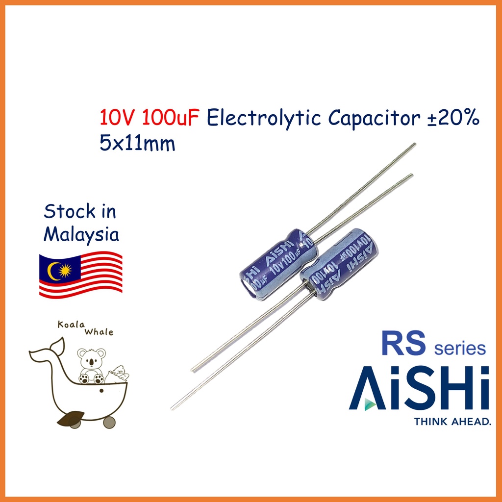 10V 100uF 10V100UF Electrolytic Capacitor Aishi Kapasitor ELCO 5x11mm ...