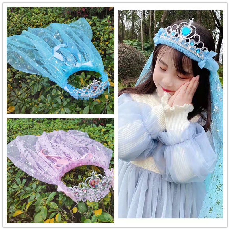 Princess Elsa Crown Veil Garland Frozen Crown Tiara Little Girl Hair ...