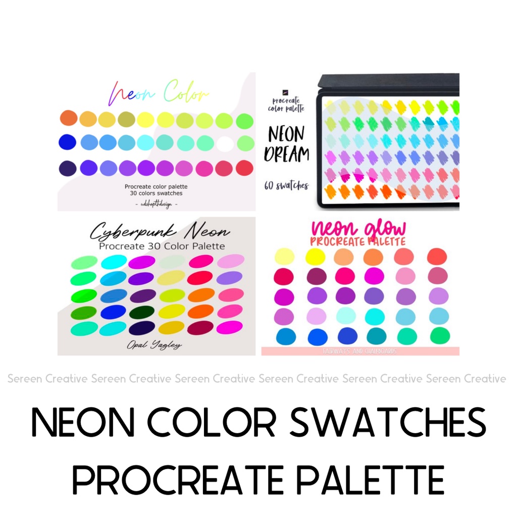 P133 Neon Color Swatches Procreate Palette (Vibrant Bright Eye-Catching ...
