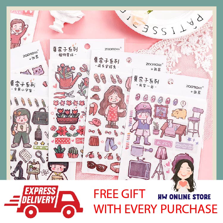 Ready Stock Xia Nai Zi Series Washi Sticker Pack Self-cut Cute Stickers ...