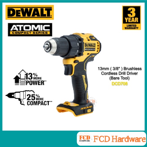 DEWALT Atomic DCD708D2-BI 13mm ( 3/8" ) Brushless Cordless Drill Driver ...