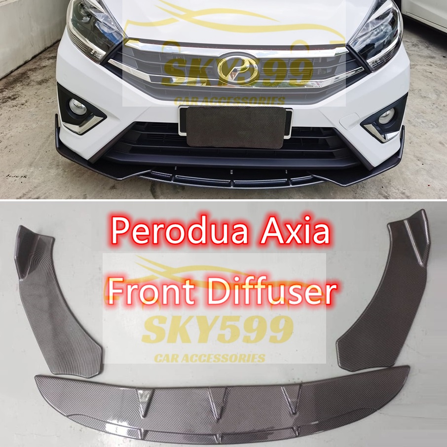 Perodua Axia Front Bumper Diffuser Lip Wrap Angle Splitters Black Side Skirt 200cm 120cm Black