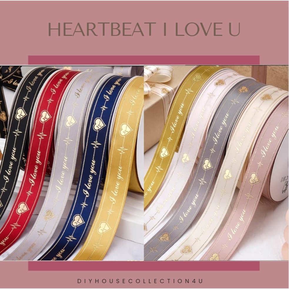 (1 Meter) Width 1.9cm Heartbeat I Love You Ribbon Gift Wrapping ...