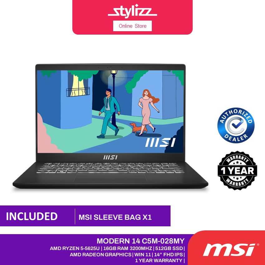 MSI Modern 14 C5M-028MY 14'' FHD IPS Laptop ( AMD Ryzen 5 5625U, 16GB ...
