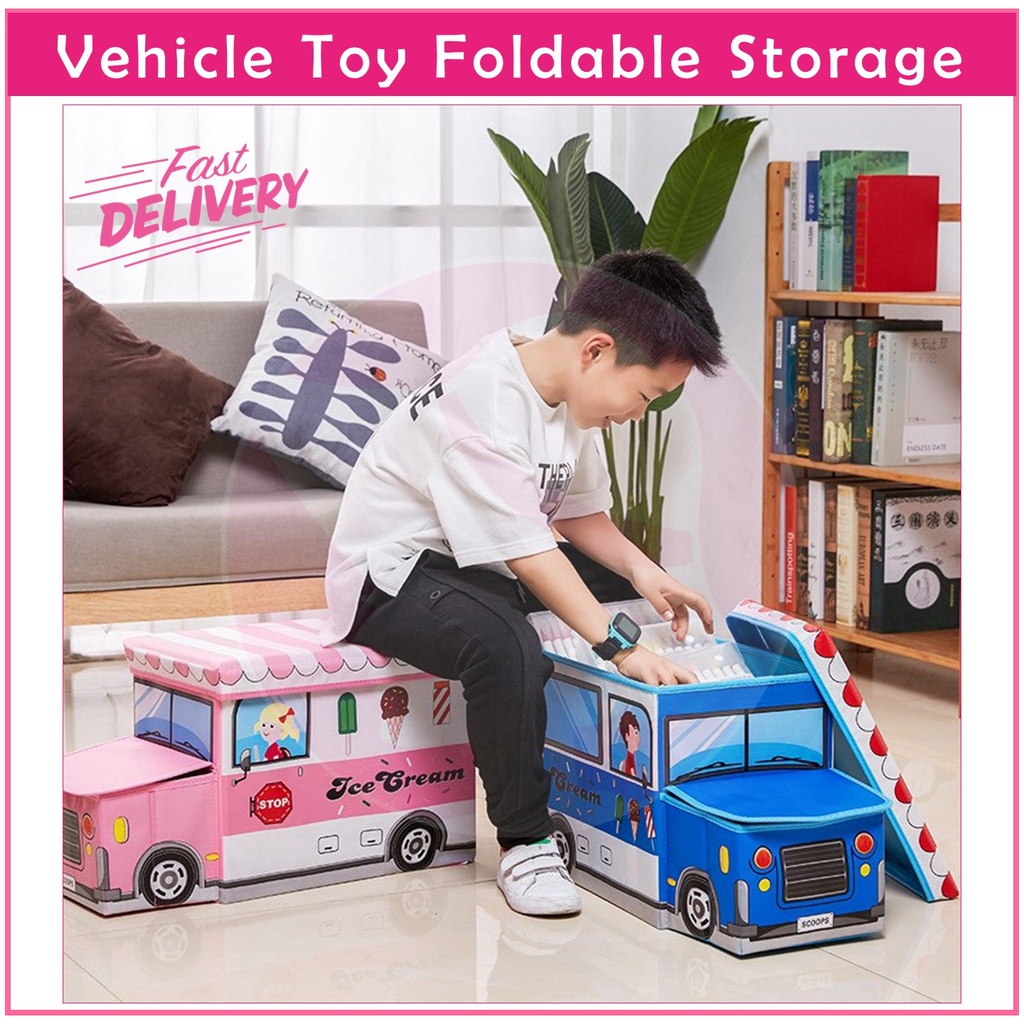 Kids Vehicle Toy Storage Box Foldable Car Organizer Multipurpose Stool ...