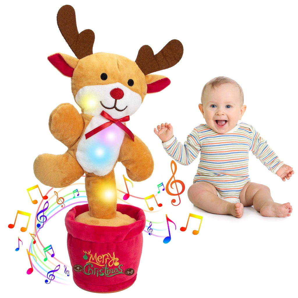 Glowing Dancing Christmas Tree/Reindeer/Cact Toy Repeats What You Say ...