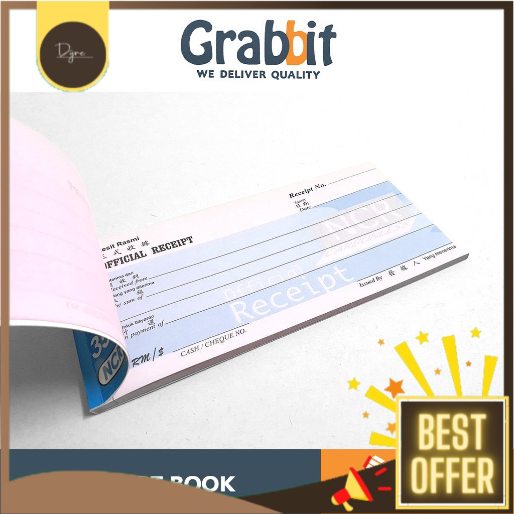 Buku Resit Receipt Book Official Receipt Book NCR Carbonless 2ply GRABBIT GRAB-STPP-RE | Shopee ...
