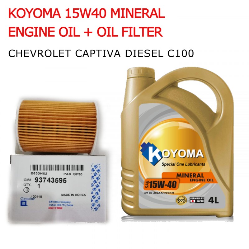 CHEVROLET CAPTIVA DIESEL C100 OIL FILTER + KOYOMA 15W40 MINERAL ENGINE ...
