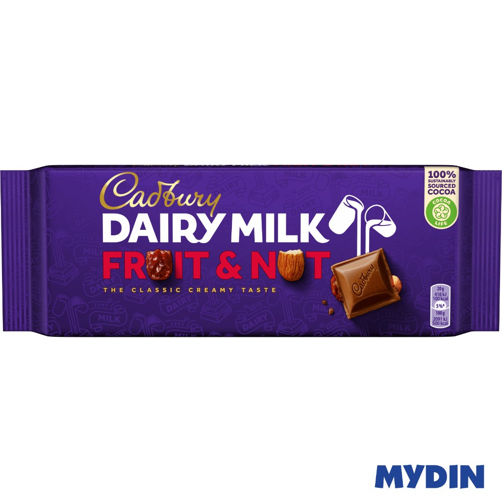 Cadbury Dairy Milk Fruit And Nut Chocolate Bar 180g Shopee Malaysia