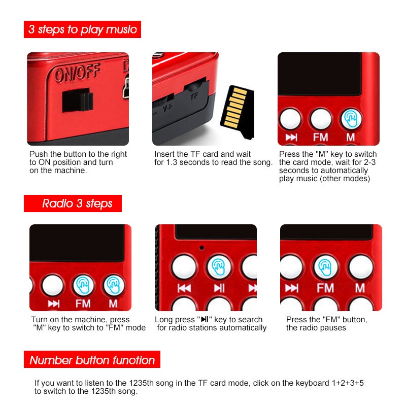 Pembesar Suara Radio Pegang Tangan JOC USB Boleh Dicas semula dan Slot ...