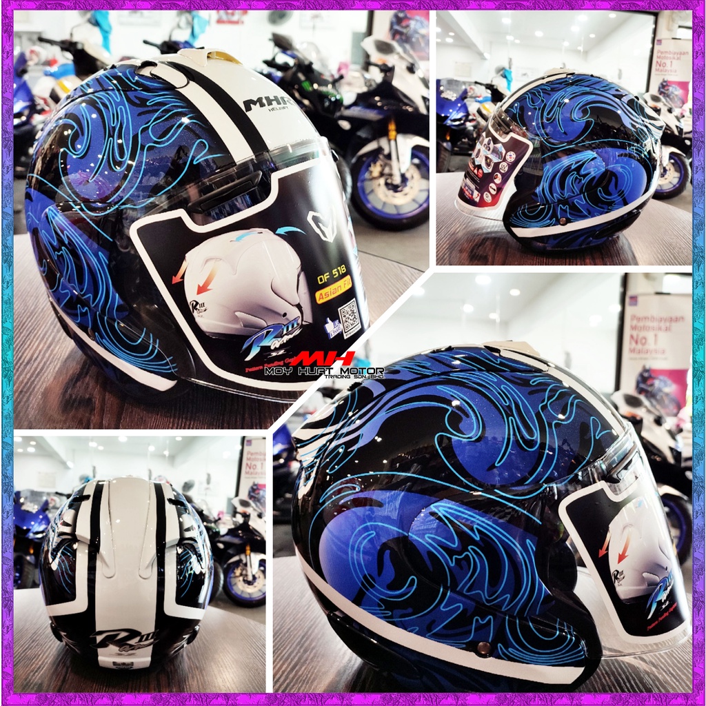 MHR V518 RIPTIDE BLUE FACE HELMET WITH SIRIM / RAM 3 DESIGN HELMET ...