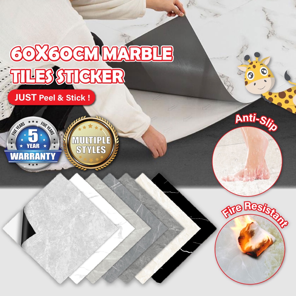 60X60CM Marble Tiles Self Adhesive PVC Floor Sticker Lantai Vinyl ...