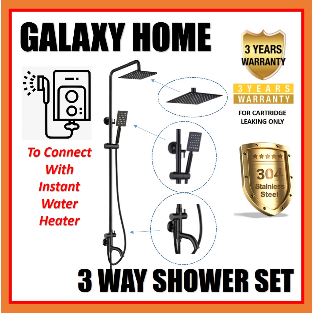 [HIGH QUALITY] 304 STAINLESS STEEL SQUARE BLACK COLOUR SHOWER SET FOR ...