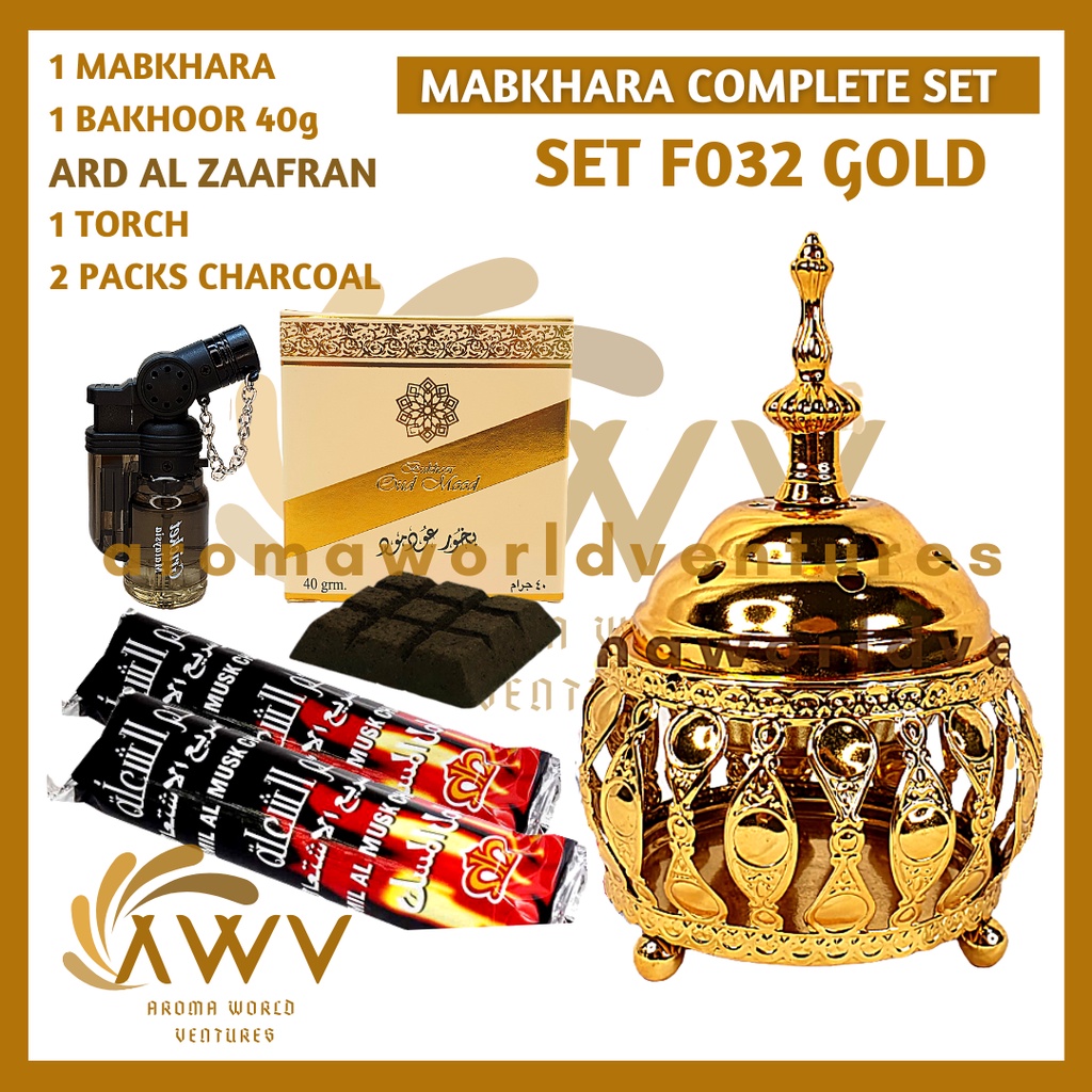 AAZ SET F032, F033 & F033Z GOLD METAL MABKHARA / ARD AL ZAAFRAN 40g ...