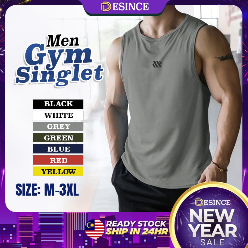 🇲🇾 Desince Men Gym Singlet Quick Dry Shirt Exercise Sport Tank Top