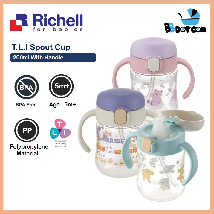 Richell Botol Air T.L.I Spout Cup 200ml Baby Spout Sippy Cup 5m+ | Shopee Malaysia