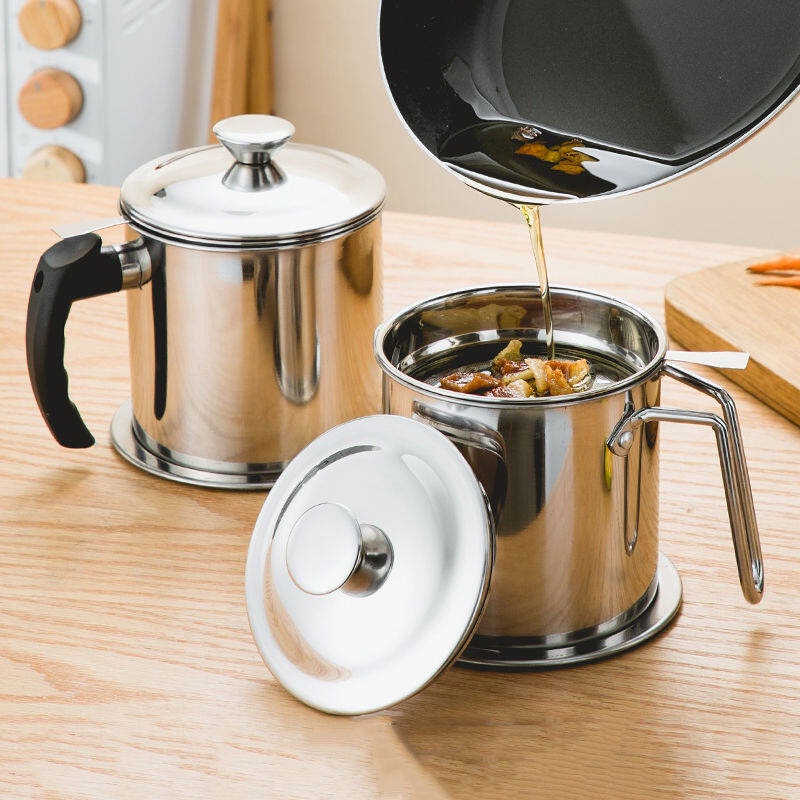 Oil Pot 1.8L 304 Stainless Steel Oil Pot Grease Keeper Oil Filter Pot ...