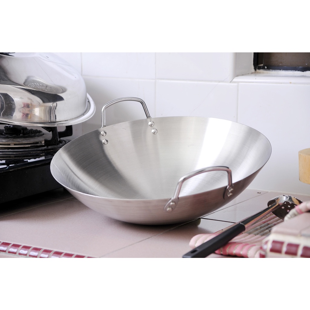 Stainless Steel Wok 60cm Double Handle Large Thickened Deep Wok KUALI ...