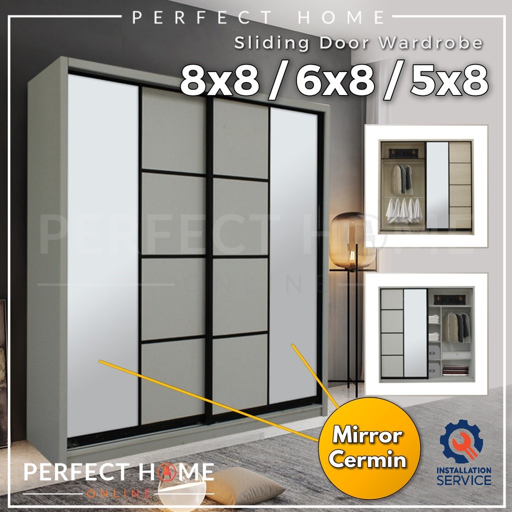 FREE INSTALL Almari Baju Wardrobe Sliding Door Anti-Jump Cabinet ...