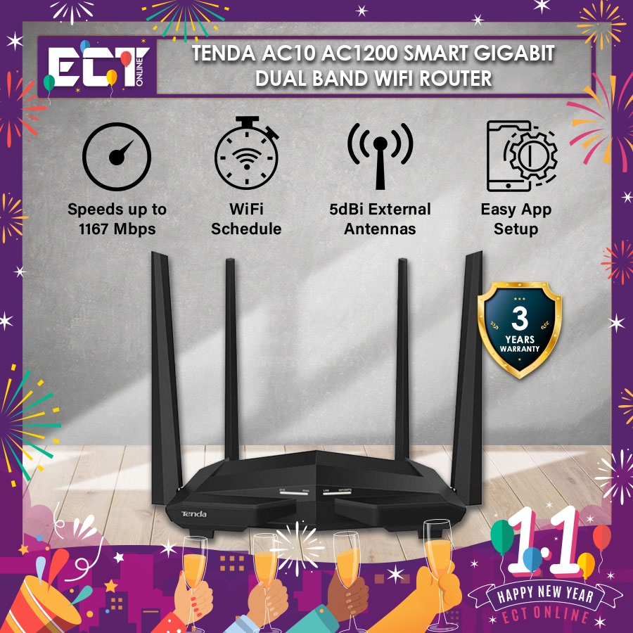Tenda AC10 AC1200 Smart Gigabit Dual Band Wifi Router | Shopee Malaysia