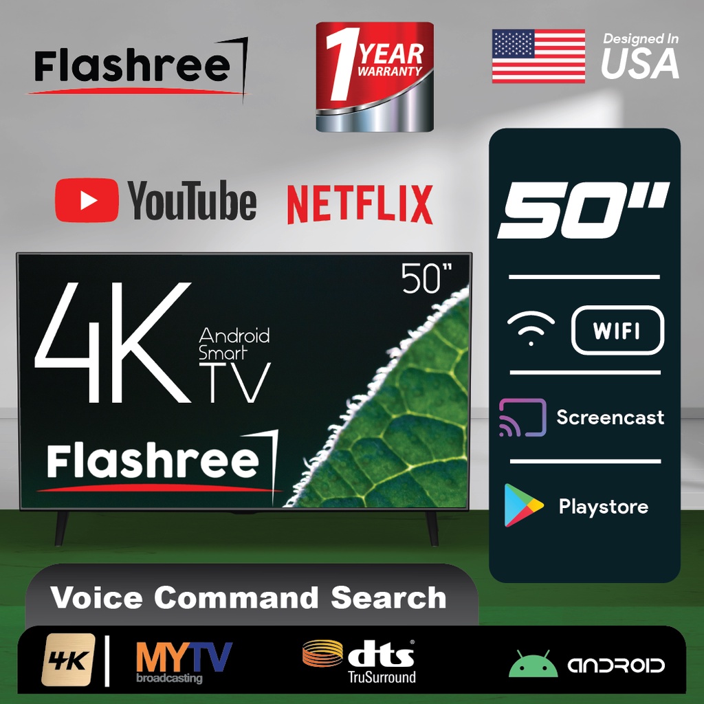 Flashree Smart TV 50 inch Android TV 50" FHD slim bezel Wi-Fi LAN Dual ...