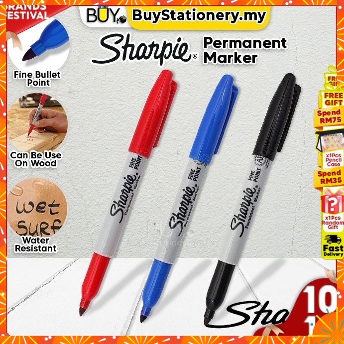 Sharpie Permanent Marker Pen Art Black Blue Red Fine Point Bullet Tip