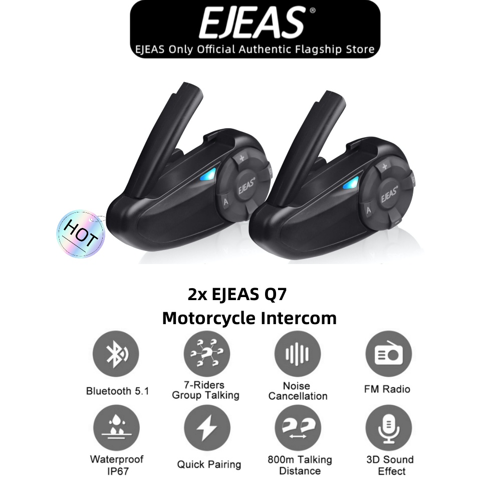 EJEAS Q7 Motorcycle Helmet Bluetooth Wireless Intercom Headset ...