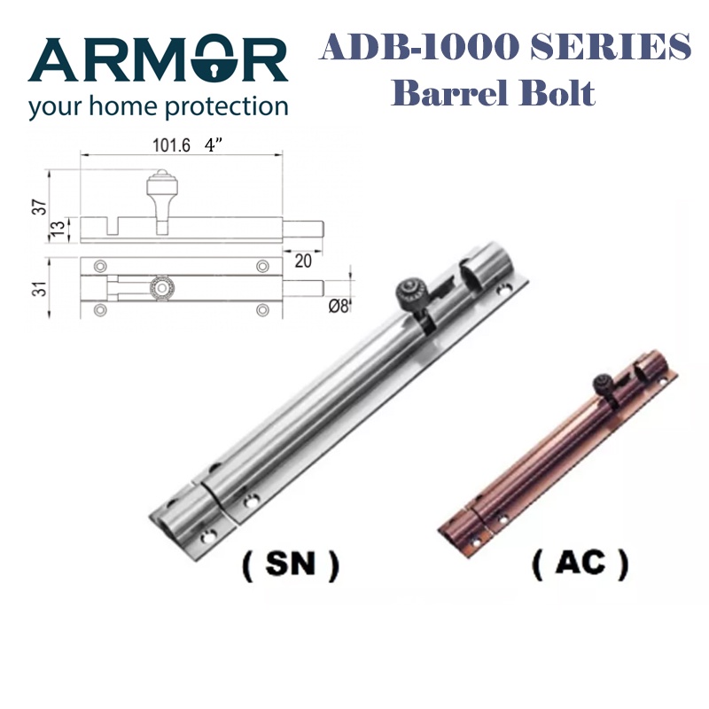 YY DiY ARMOR ADB-1000 Heavy Duty Aluminium Barrel Bolt Door Bolt ...