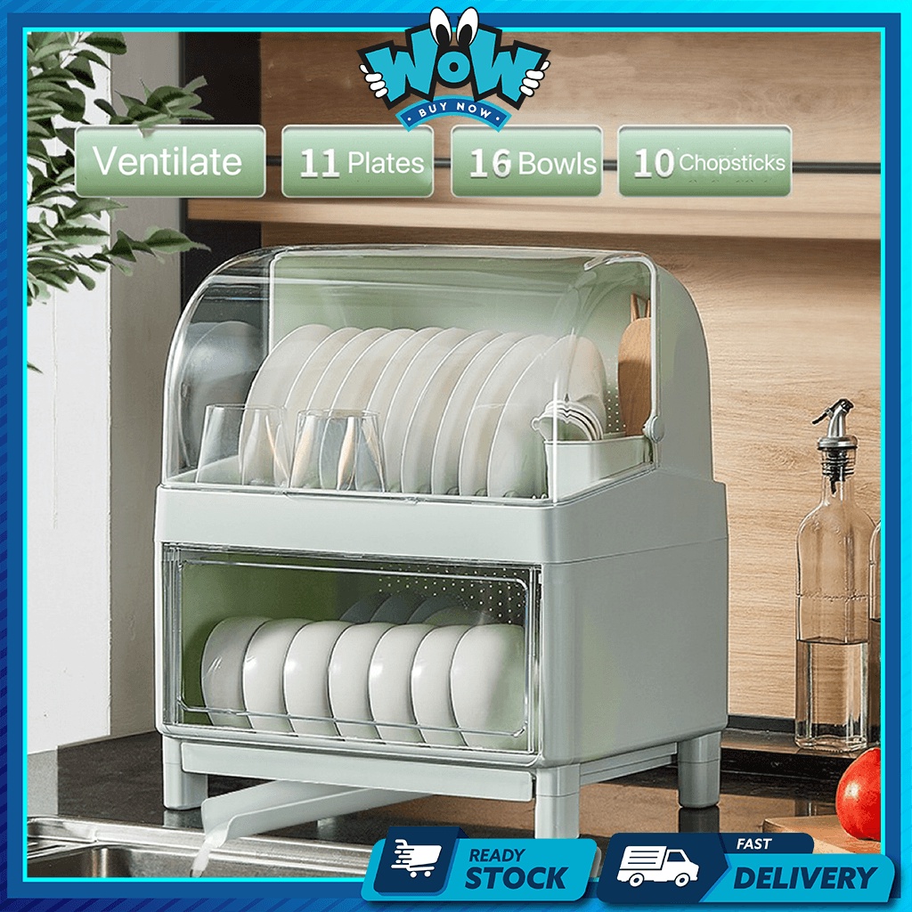 2 TIERS DISH RACK DRAINER WITH COVER DOUBLE DISH RACK WITH LID ...