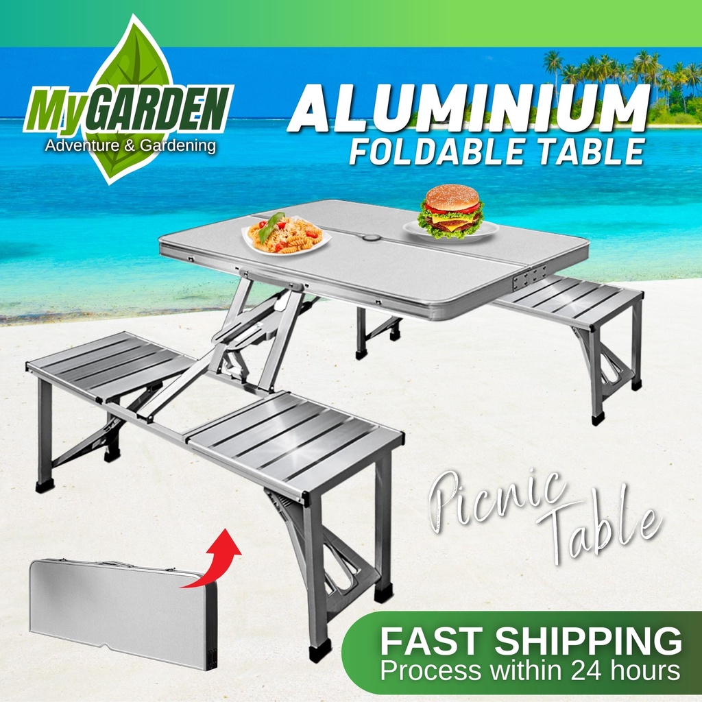 MYGARDEN Aluminium Foldable Picnic Table Meja Lipat Camping Meja Lipat ...
