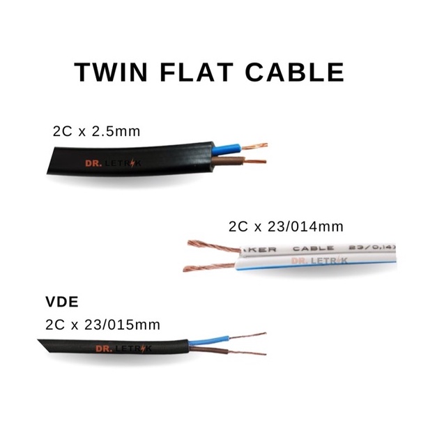 Wire Twin Flat Cable 2C x 2.5mm Pure Copper / 2C x 23/0.14 / VDE 2C x ...