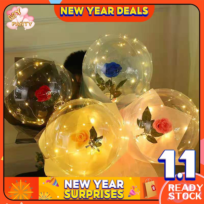 LED Rose Bouquet Luminous Balloon Transparent Bobo Ball Rose Bouquet ...