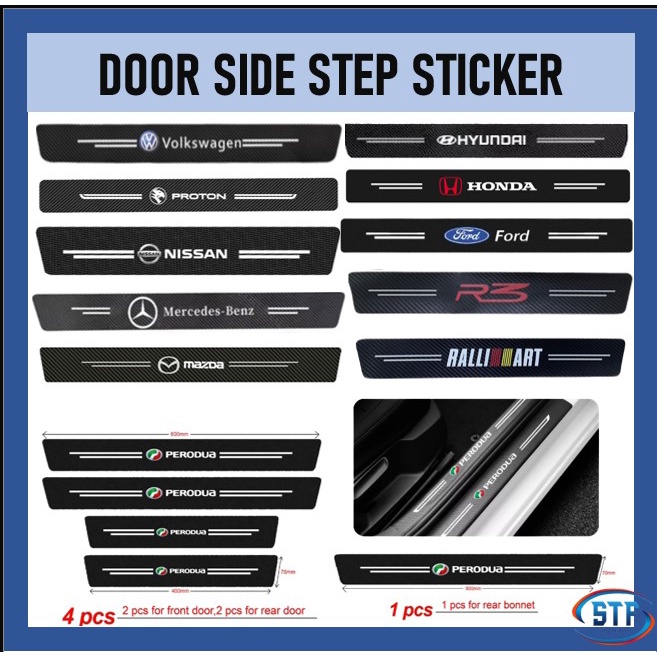 Car Door Side Step Sill Strip Carbon FiberThick Leather Protector ...