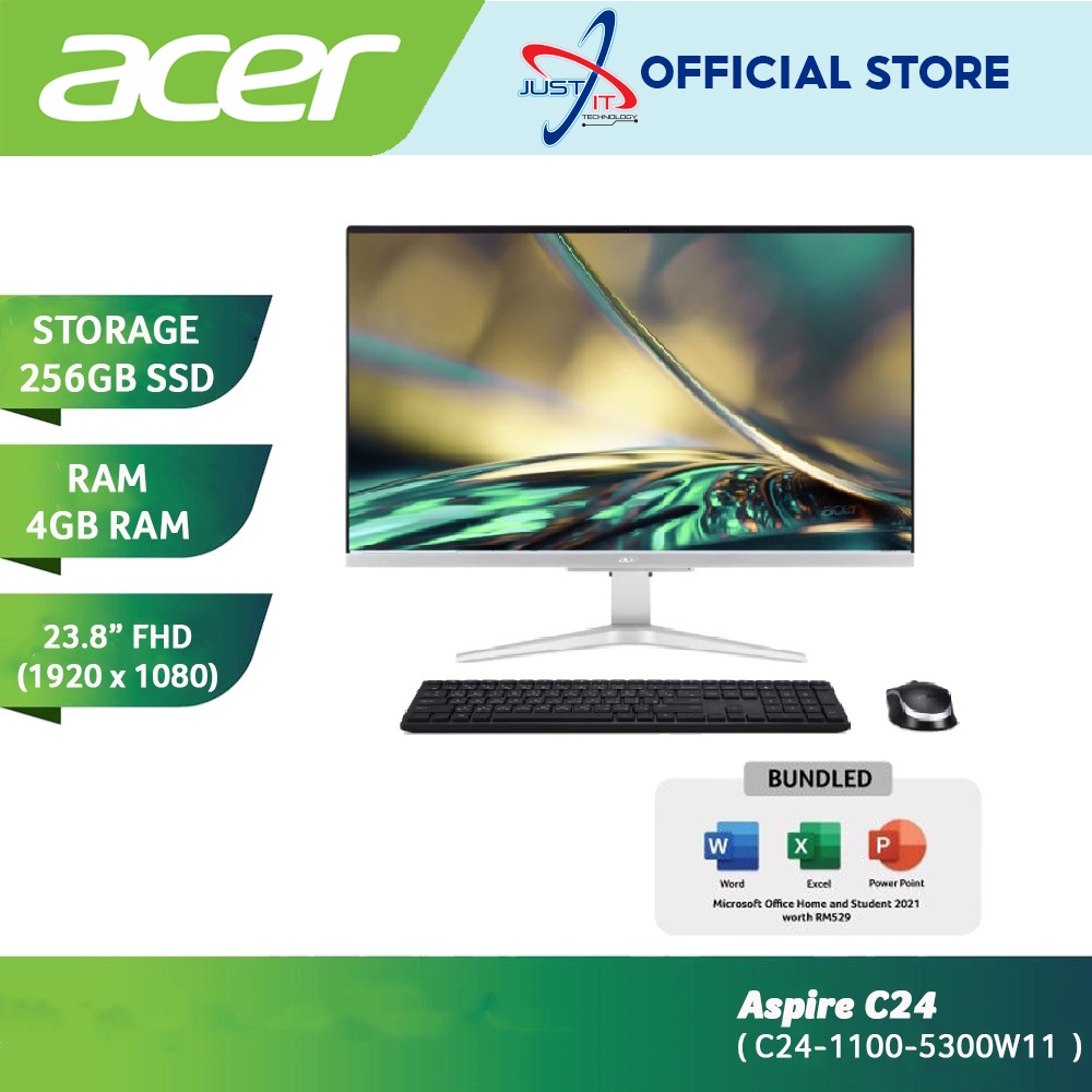 Acer Aspire All in One PC C24-1100-5300W11(RYZEN 3-5300U 4GD4 256SSD/23 ...