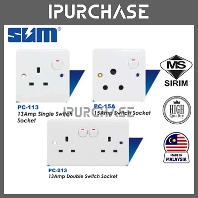 SUM 13AMP DOUBLE SWITCH SOCKET PC213 | Shopee Malaysia