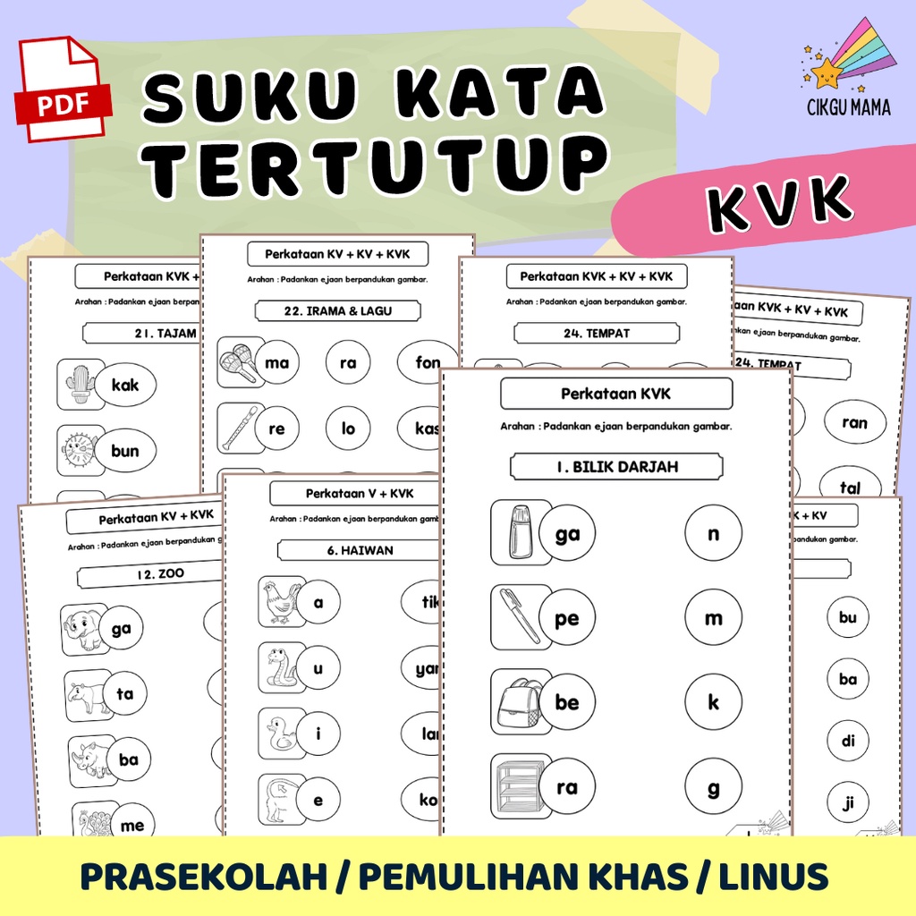 [ SOFTCOPY | PDF ] LATIHAN BERTEMA SUKU KATA TERTUTUP KVK LEMBARAN KERJA TADIKA PRASEKOLAH ...