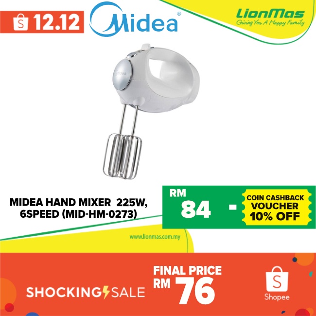 MIDEA HAND MIXER 6SPEED with TURBO BUTTON (HM-0273) | Shopee Malaysia