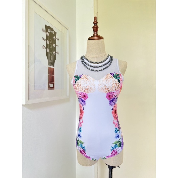 Floral White Mesh Monokini | Shopee Malaysia