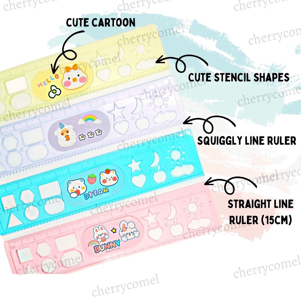 15cm Cartoon Ruler with Stencil Cute Ruler Stationery Alat Tulis Comel ...