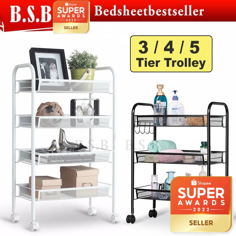 B.S.B 3 4 5 Tier Multipurpose Storage Rack Trolley Rack with Wheel ...