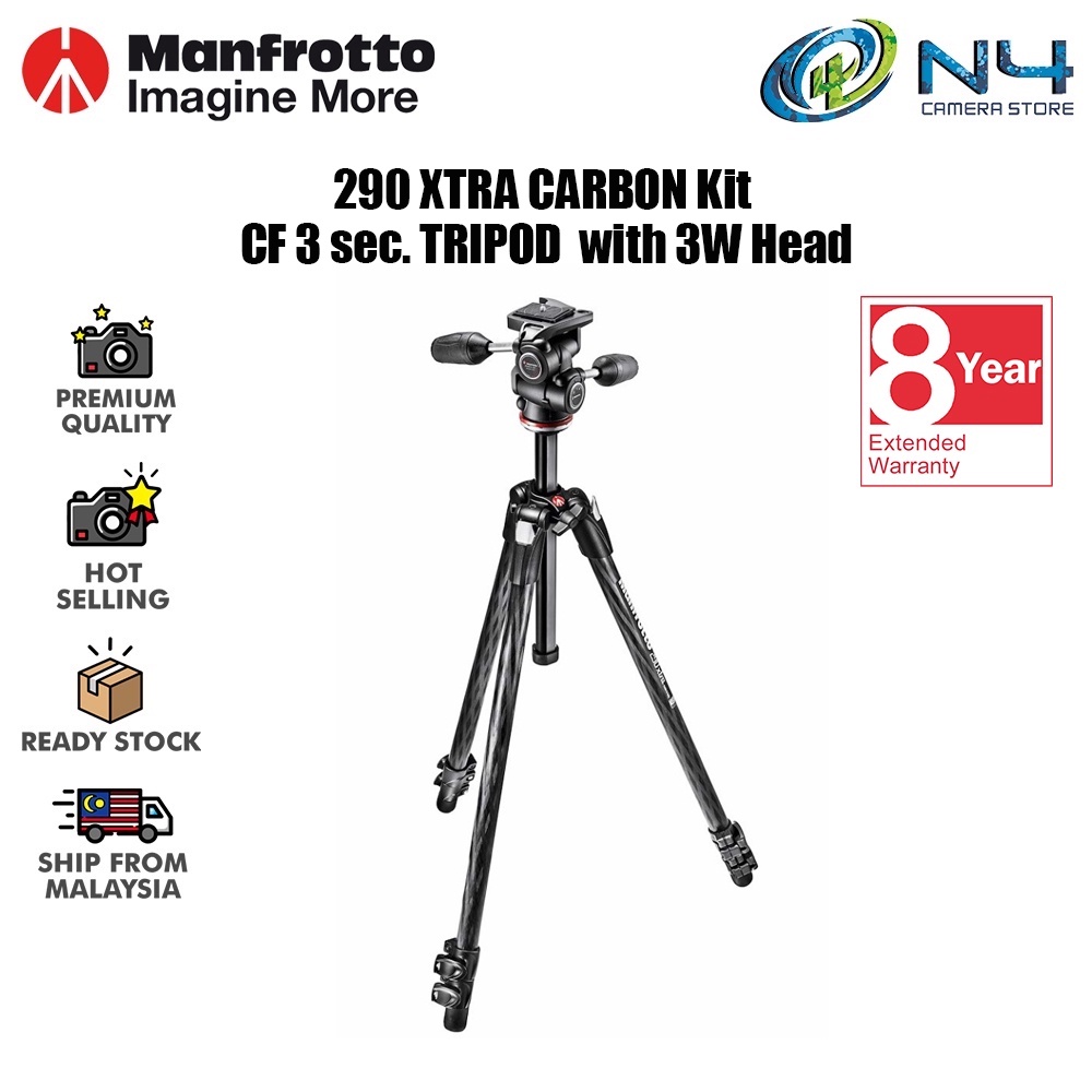 Manfrotto MK290XTC3-3W 290 Xtra Carbon Fiber Tripod with 3-Way Head ...