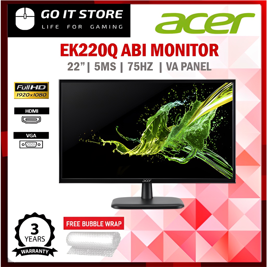 Acer EK220Q ABI 21.5" FHD 5ms 75Hz VA LED Monitor (HDMI / VGA) | Shopee ...