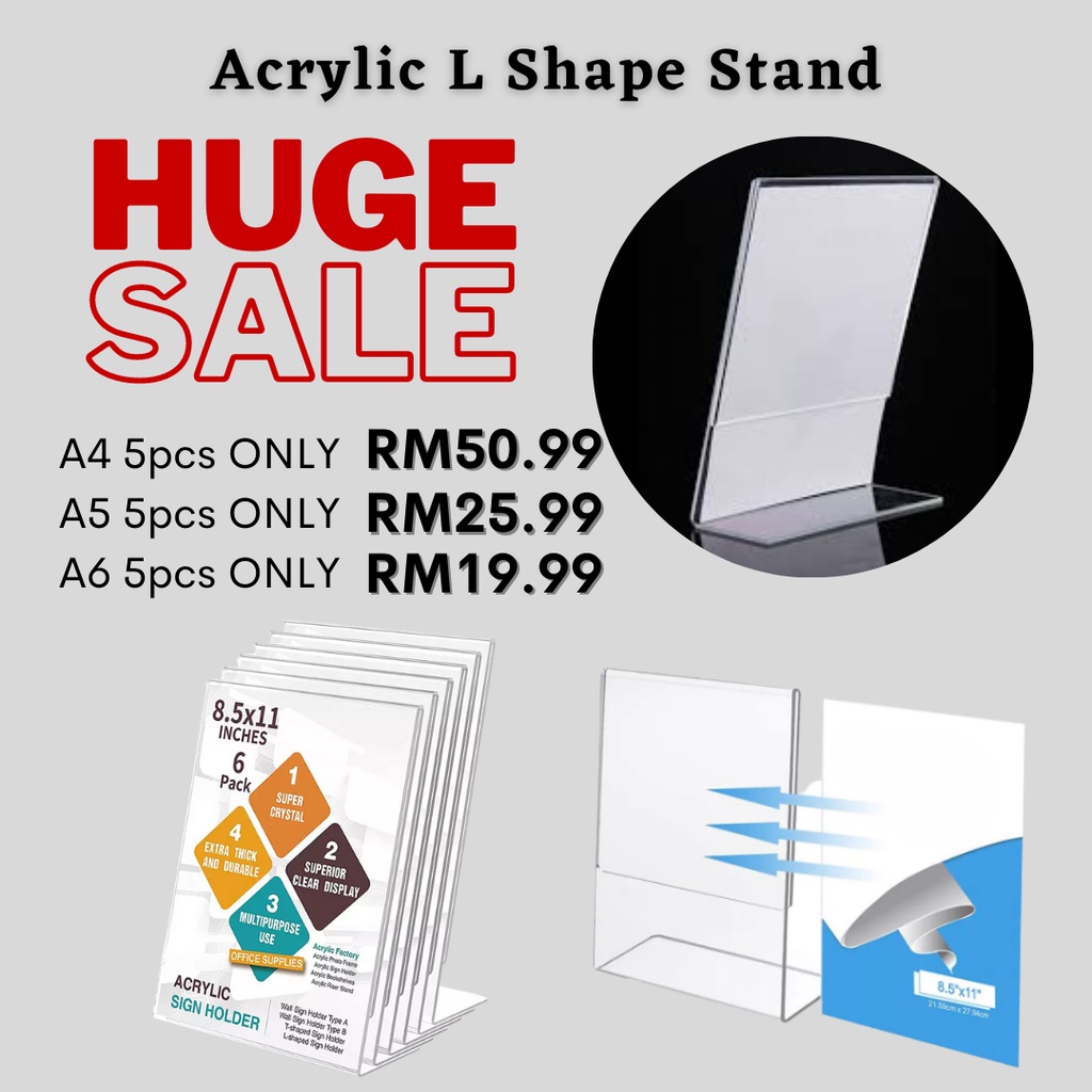 BIG SALES!! Acrylic L-Shape A4 / A5/ A6 Paper Holder Display Stand ...