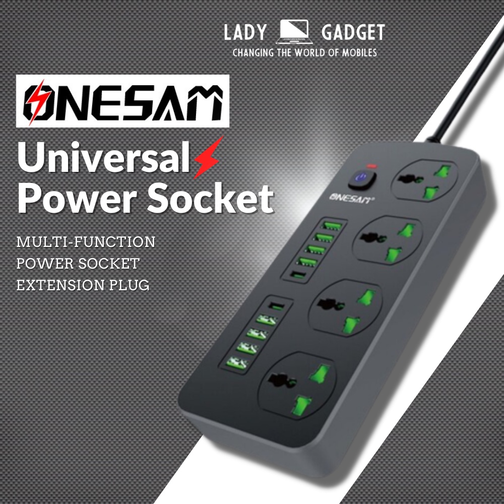 ONESAM 2Meter Universal Power Socket Extension USB Ports Power Strip ...