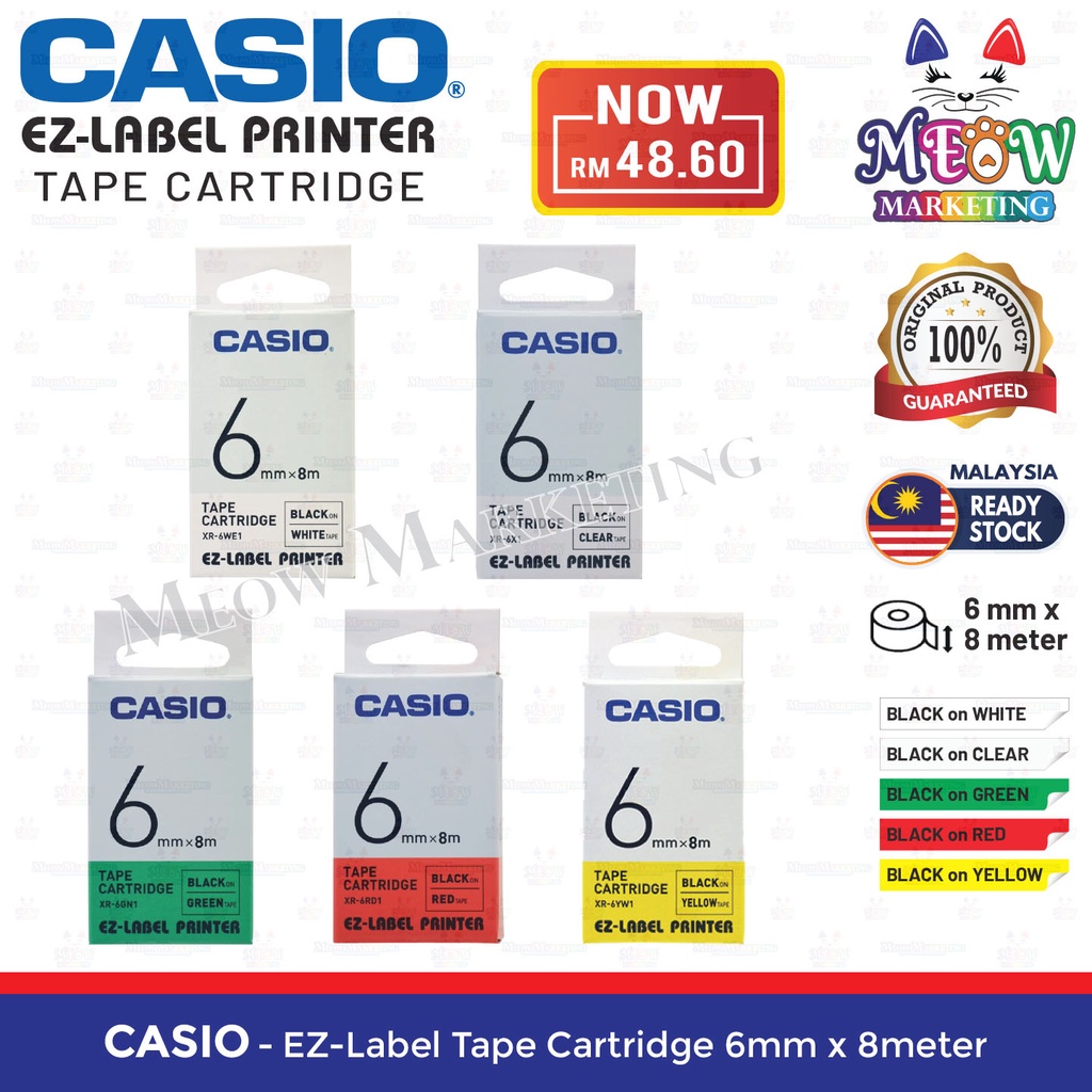 Casio EZ Label Printer Tape Cartridge (ORIGINAL) for Casio Label ...