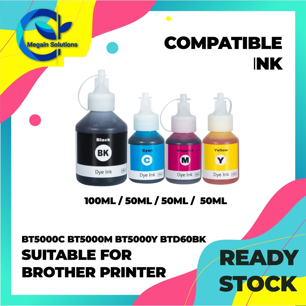 Compatible BROTHER BTD60BK/BT5000C/BT5000M/BT5000Y Refill Ink for DCP ...