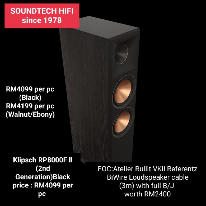 Klipsch RP8000F ll (2nd Generation) loudspeaker Black +FOC cable worth ...