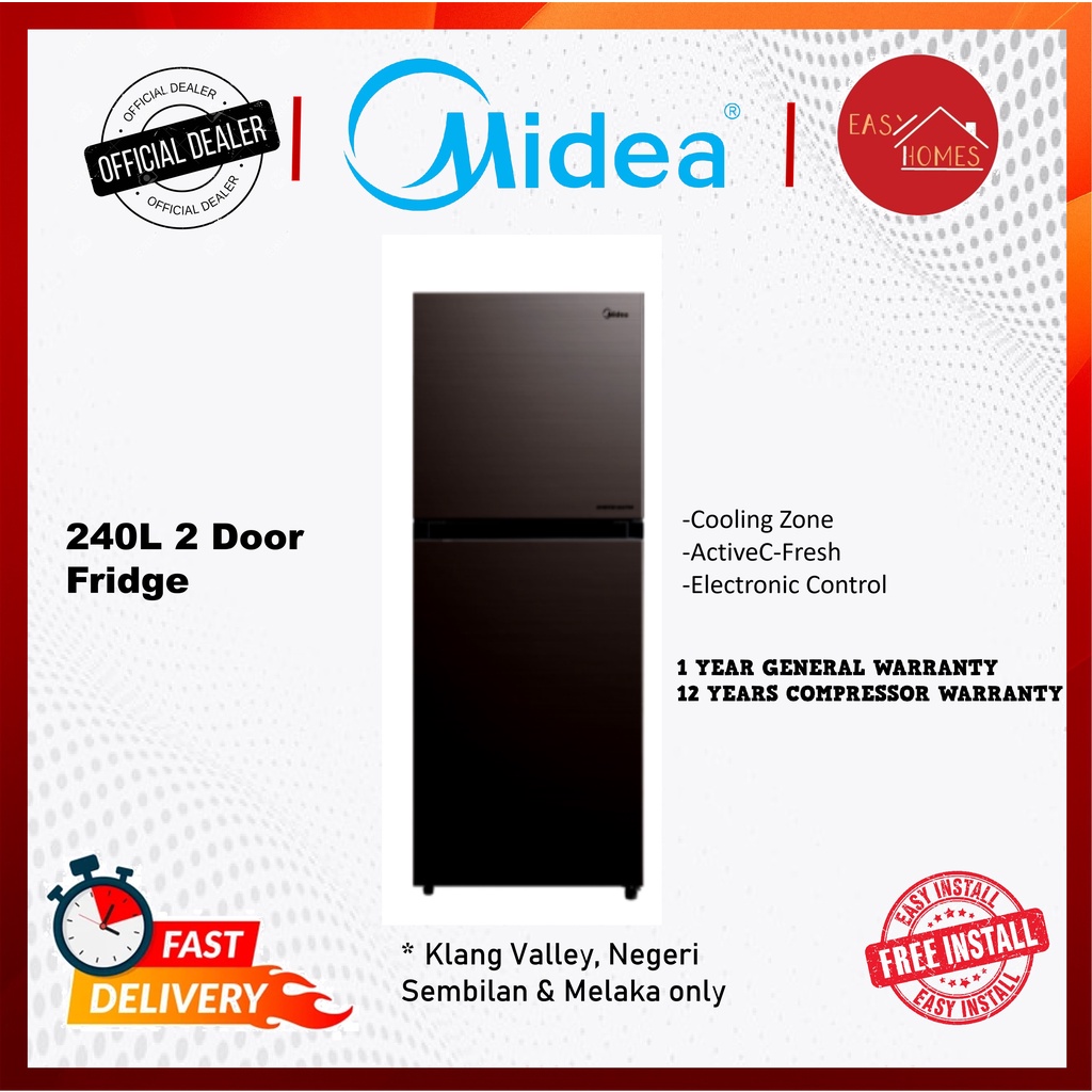 Midea 240L Inverter 2 Doors Fridge MDRT307MTB28-MY Refrigerator (Net ...