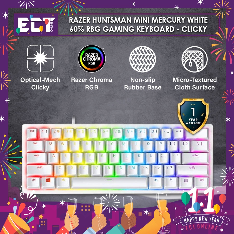 Razer Huntsman Mini Mercury White 60% RBG Gaming Keyboard - Linear ...