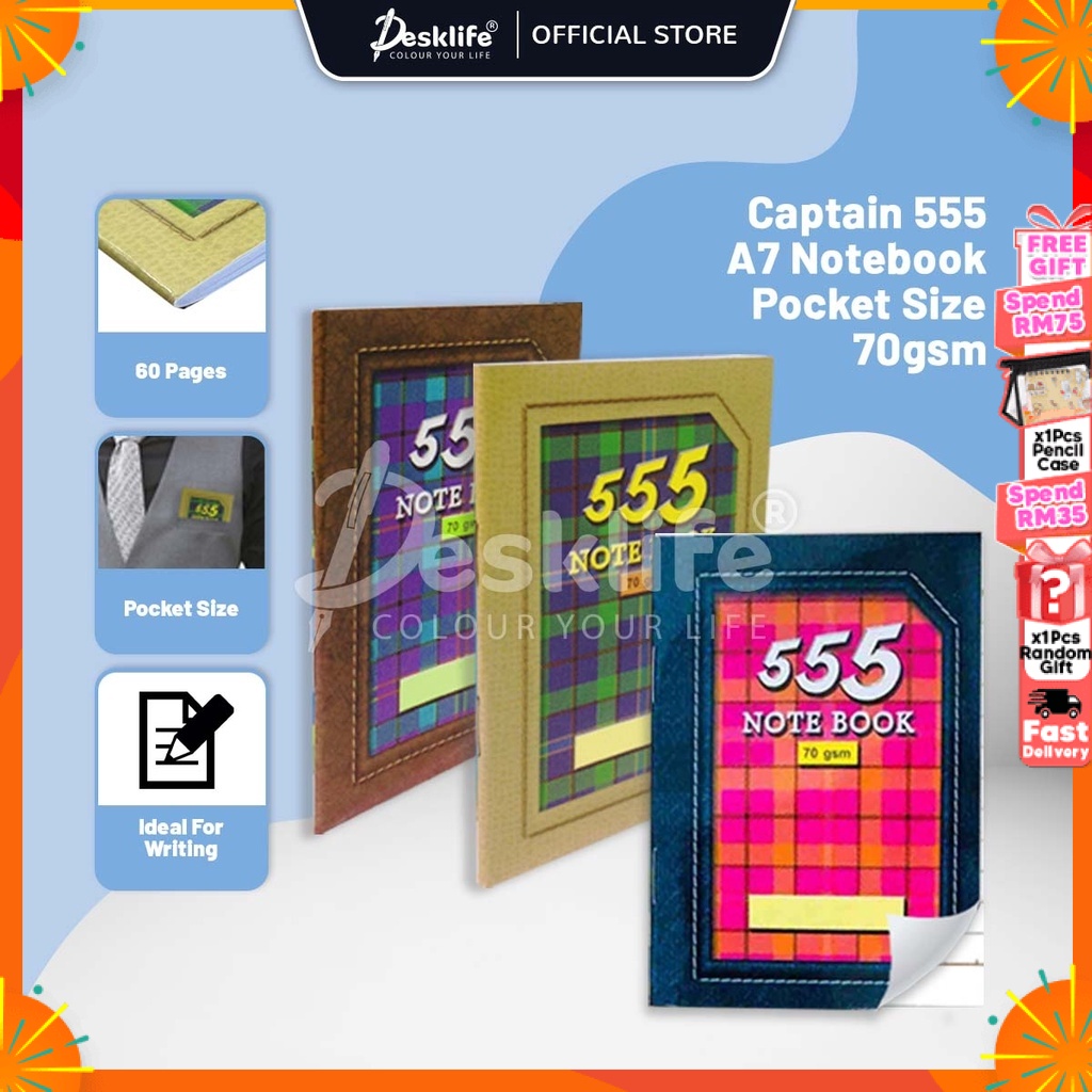 Desklife Captain 555 A7 Notebook Pocket Size Buku Nota Kecil 70gsm -(1s ...